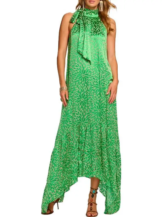 Ramy Brook Nickola Tie Neck Maxi Dress - Bright Palm Burnout