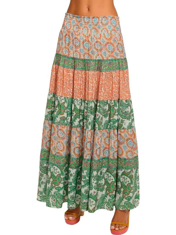 Ramy Brook Printed Maxi Skirt - Bright Palm Patchwork