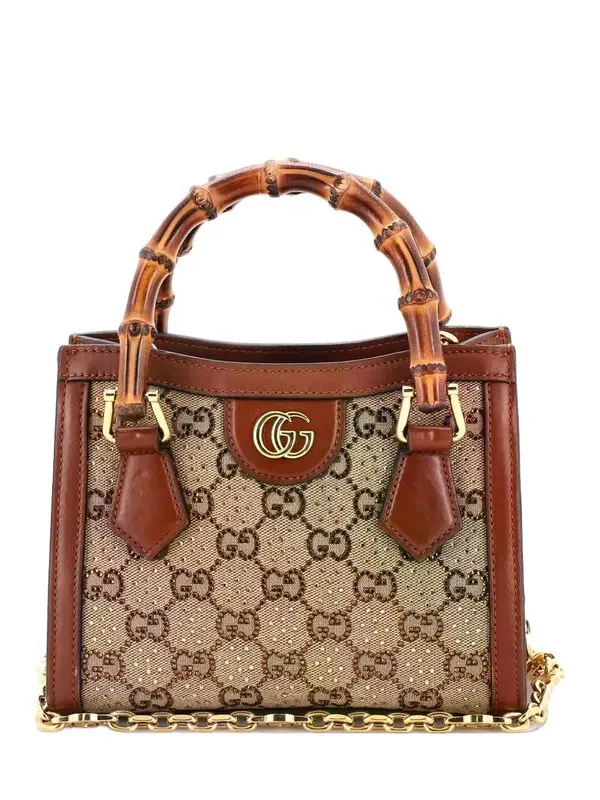 Gucci Diana Mini Tote Bag With Bamboo Handle And Crystal Embellishment - Brown