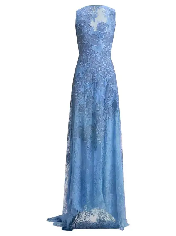 GEMY MAALOUF Embroidered Lace Maxi Dress - Blue