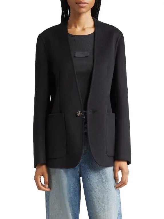 MAISON MARGIELA Collarless Single-breasted Virgin Wool Blazer - Black