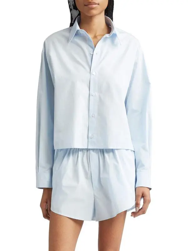 MAISON MARGIELA Raw Edge Panel High-low Cotton Poplin Button-up Shirt - Light Blue