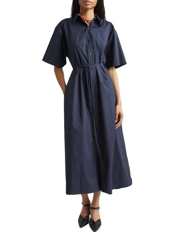 Plan C Oversized Cotton Shirtdress - Blue Black
