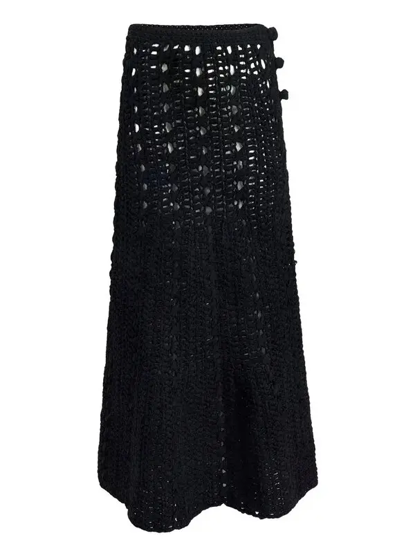 Khaite Ryder Pompom Crochet Maxi Skirt - Black