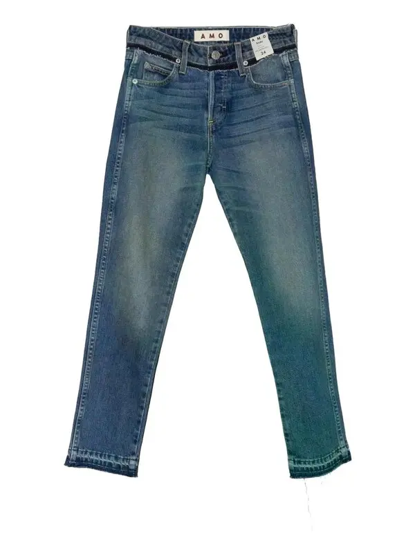 AMO Frayed Hem Straight Leg Jeans - Blue