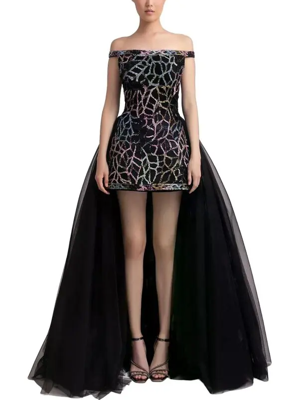 GEMY MAALOUF Off-shoulder Patterned Dress - Black