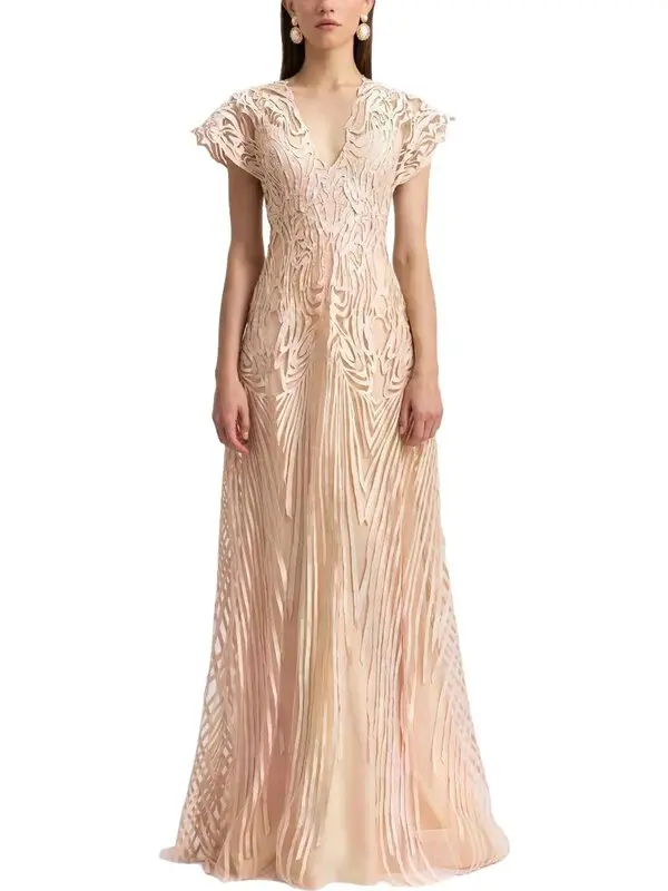 GEMY MAALOUF Laser-cut Embroidered Dress - Neutrals