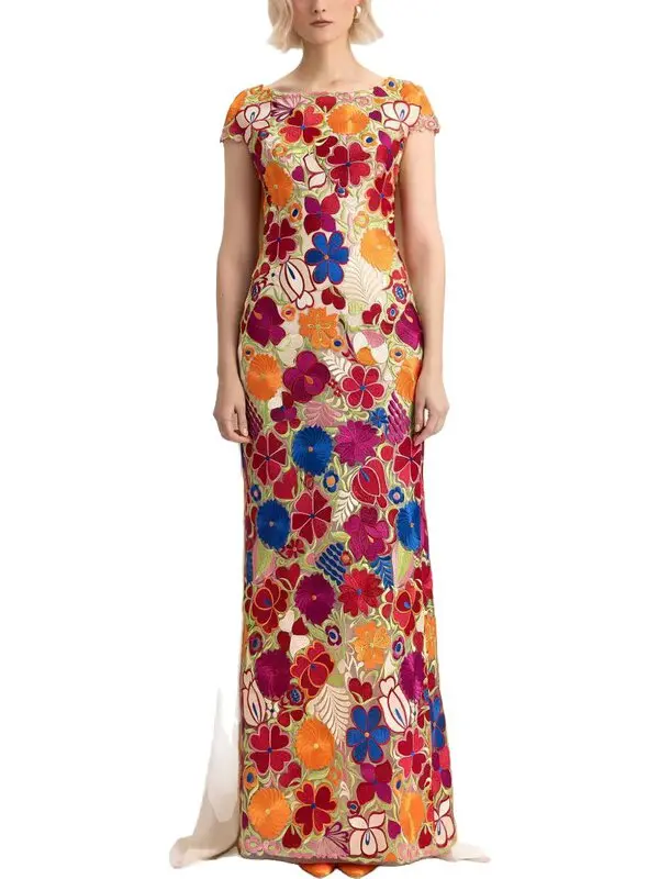 GEMY MAALOUF Floral Cape Dress - Neutrals