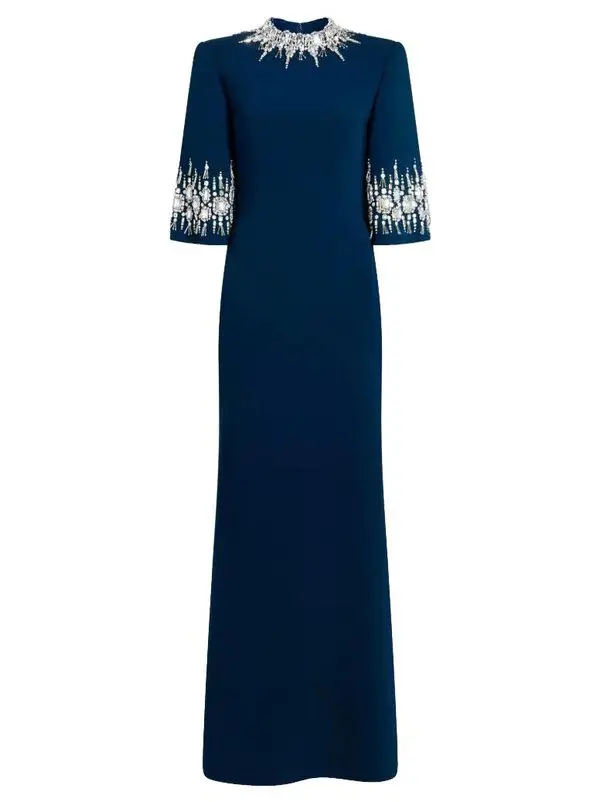 Jenny Packham Embellished Collar Maxi Dress - Blue