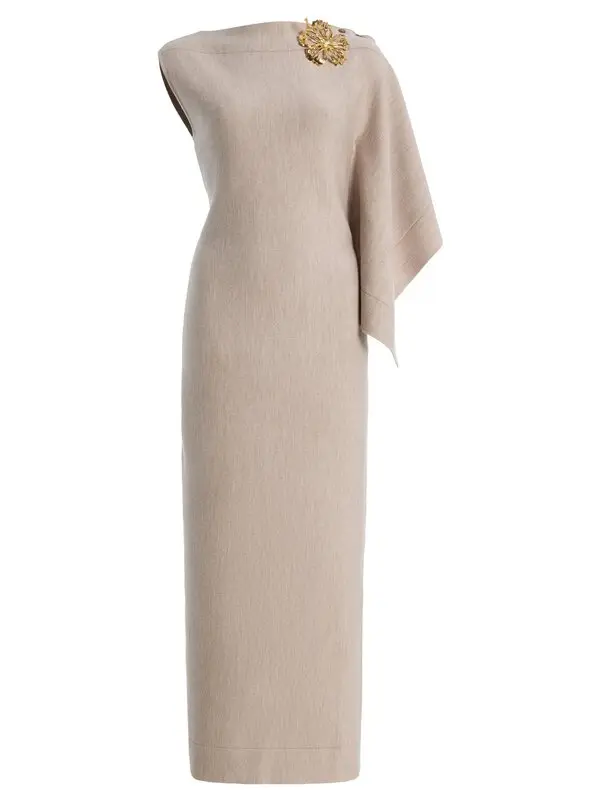 Oscar De La Renta Draped Virgin Wool Midi Dress - Tan