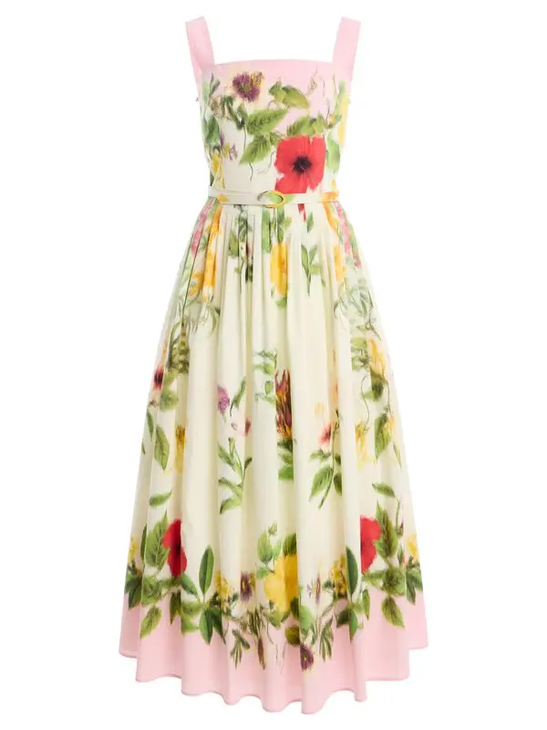 Oscar De La Renta Printed Stretch Cotton-poplin Midi Dress - Multi