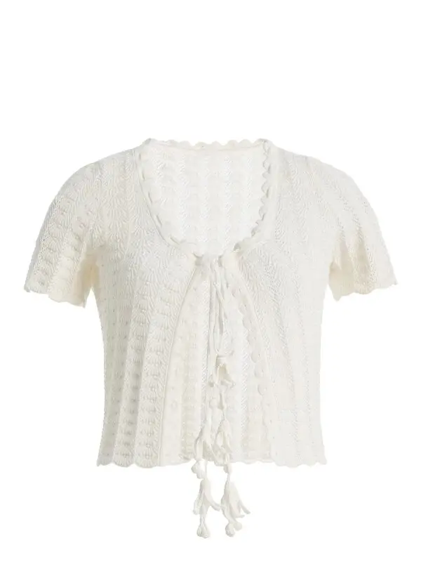 Oscar De La Renta Pointelle-knit Cotton-silk Cropped Cardigan - Ivory
