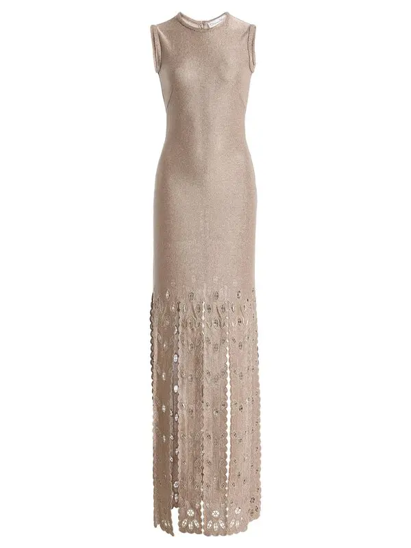 Oscar De La Renta Sleeveless Metallic Fringe Maxi Dress - Silver