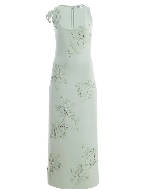 Oscar De La Renta Embroidered Virgin-wool Midi Dress - Light Blue