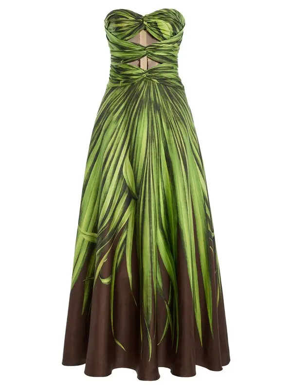 Oscar De La Renta Strapless Sweetheart Neckline Cutout Maxi Dress - Green