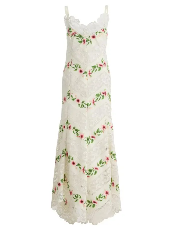Oscar De La Renta Floral Lace Maxi Dress - Ivory