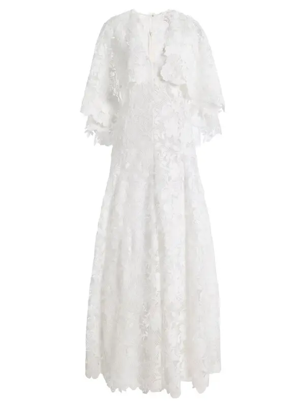 Oscar De La Renta Hibiscus Guipure Lace Maxi Dress - White