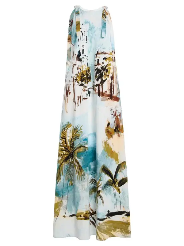 Oscar De La Renta Printed Stretch Cotton-poplin Maxi Dress - Multi