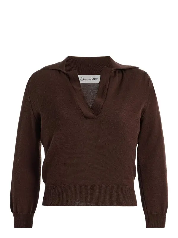 Oscar De La Renta Cropped Collared Wool Sweater - Brown