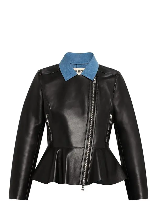 L'Agence Lyric Leather Biker Jacket - Black/denim