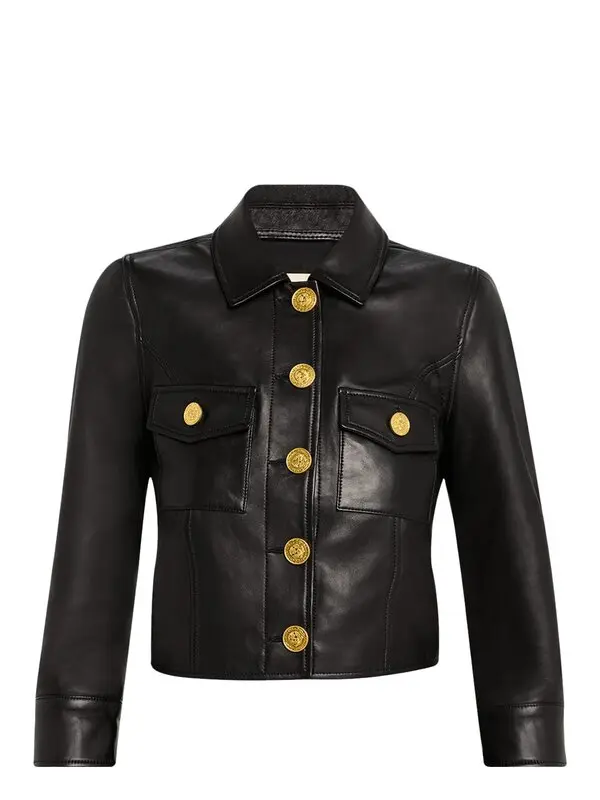 L'Agence Kumi Cropped Leather Jacket - Black