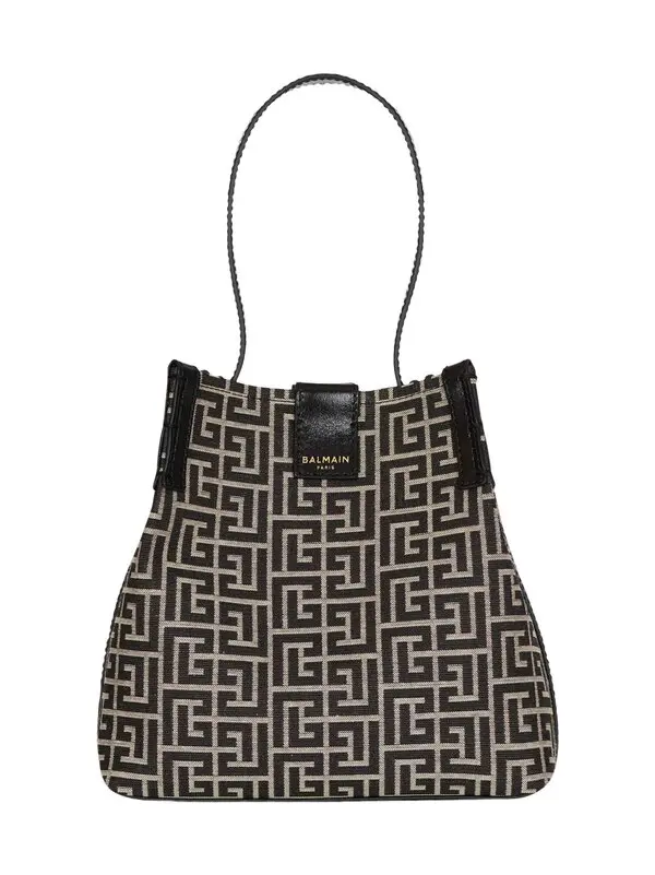 Balmain Release Bucket Bag In Jacquard And Calfskin - Black