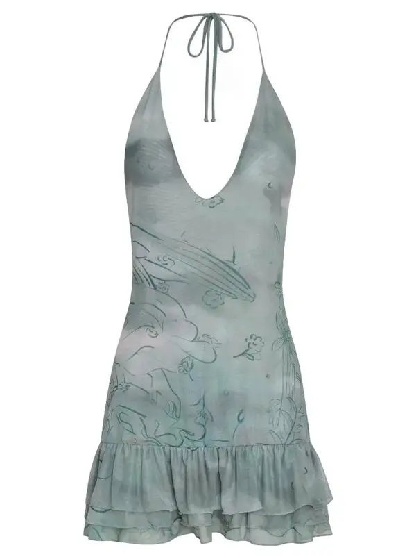 AMIR SLAMA X Jade Picon Ruffled Halterneck Mini Dress - Blue