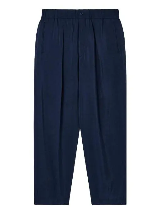 Giorgio Armani S Regular Fit Trousers In Washed Silk Blend - Navy