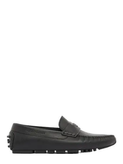 Emporio Armani Saffiano Leather Driving Loafers - Black