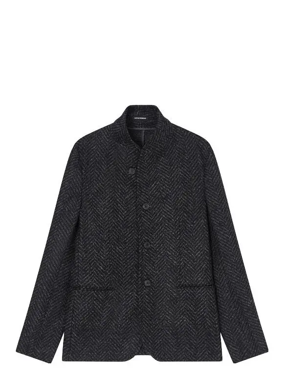 Emporio Armani Jacquard Jersey Jacket With Guru Collar - Black