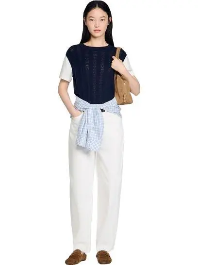 Sandro Pointelle Knit Sweater - Blue / Navy