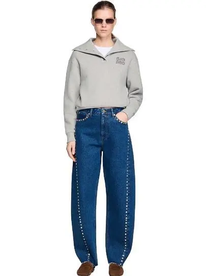Sandro Rhinestone Barrel Jeans - Blue