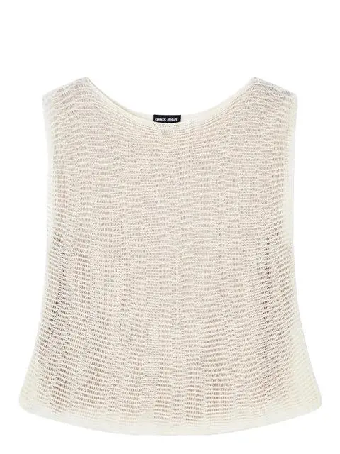 Giorgio Armani Ramie Linen Knit Top - Brown / Neutral