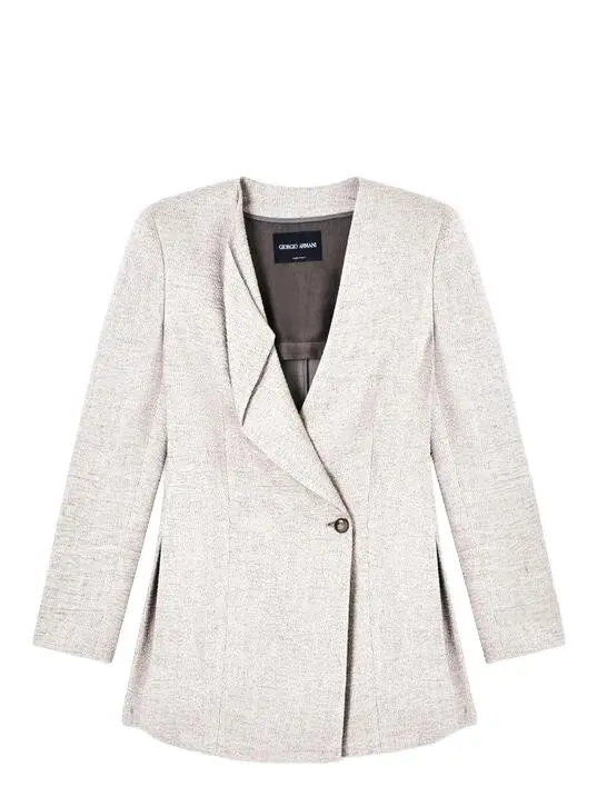 Giorgio Armani Linen, Viscose, And Silk Crêpe Single-breasted Jacket - Black / White / Pink / Gray