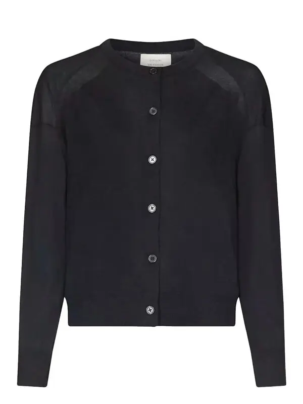 Loulou De Saison Fine Knit Crew Neck Cardigan - Black