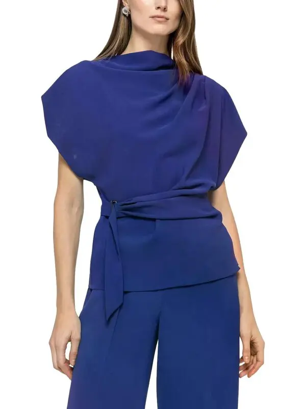 NISSA Draped Short Sleeve Top - Blue