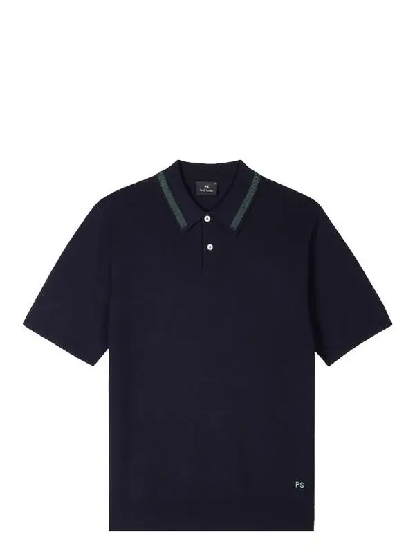 Paul Smith Navy Merino Wool Polo Shirt - Blue