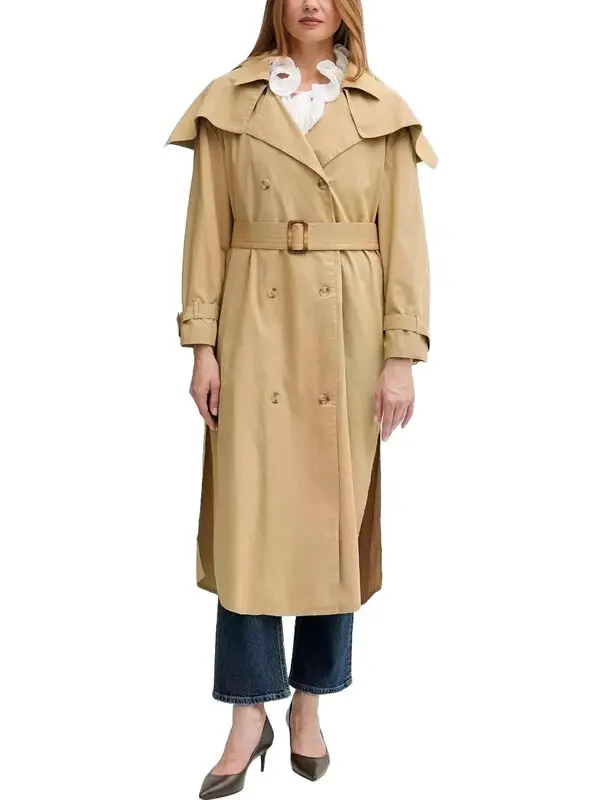 HOSS INTROPIA Floral-embroidered Belted Coat - Neutrals