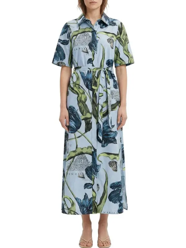 Erdem Printed Shirt Dress - Gnawed Blue