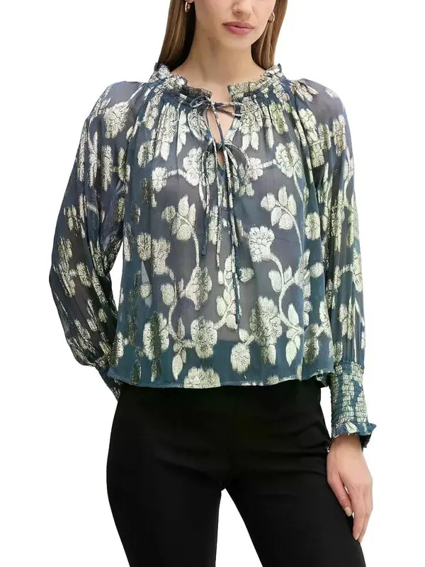 HOSS INTROPIA Ruffled Floral-print Top - Blue