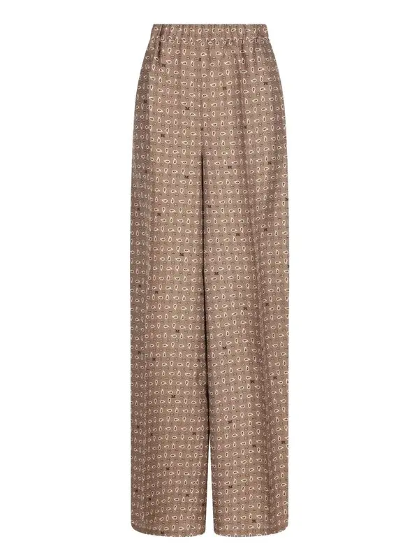 Max Mara Printed Silk Trousers - Brown