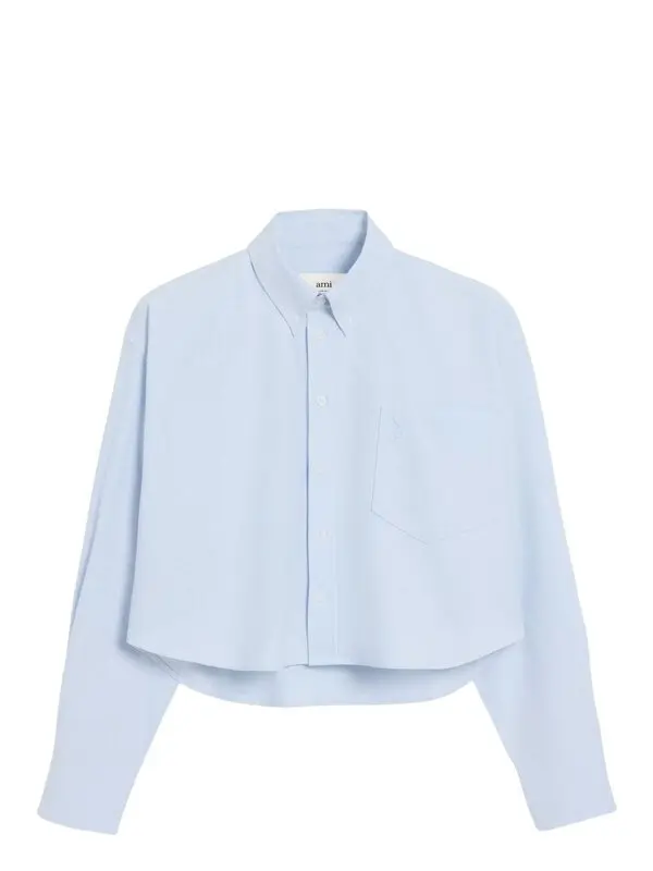 Ami Cotton Cropped Shirt - Sky Blue