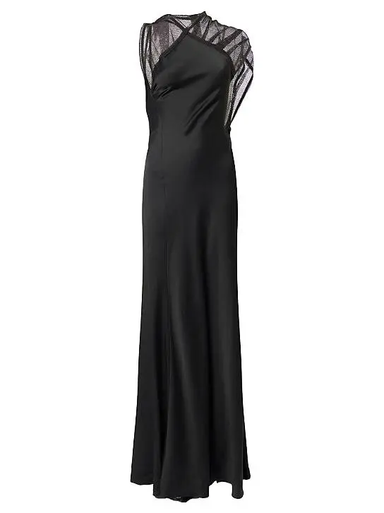 Victoria Beckham Mesh-contrast Sleeveless Woven Maxi Dress - Black