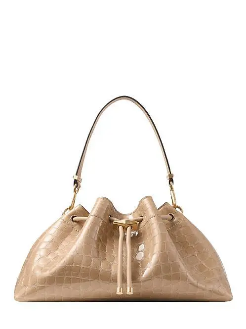 JIMMY CHOO Cinch Medium Croc-embossed Leather Handbag - Chai/gold