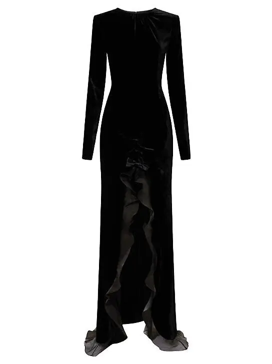 Alessandra Rich Velvet Ruched Stretch-woven Maxi Dress - Black