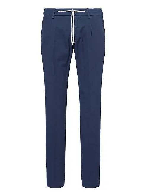 Eleventy Drawstring Tapered-leg Cotton-blend Trousers - Blue