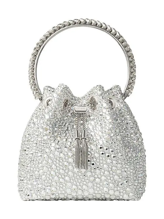 JIMMY CHOO Bon Bon Crystal-embellished Satin Bag - Ivory/crystal/silver