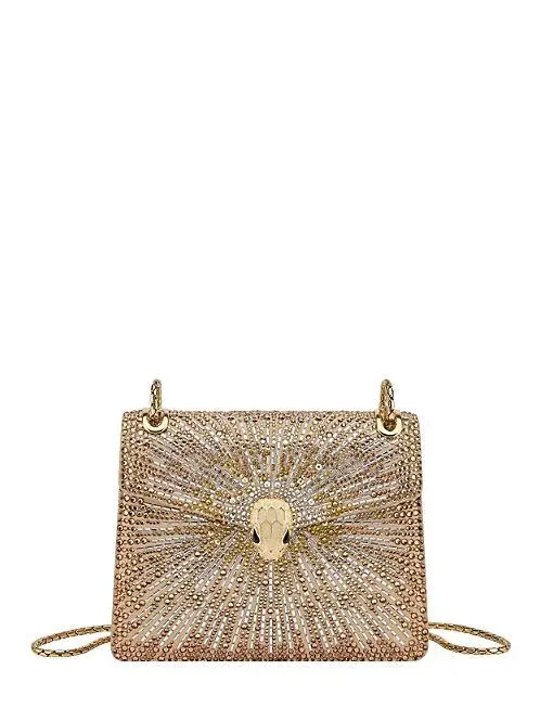 BVLGARI Serpenti Forever Crystal And Suede Shoulder Bag - Gold