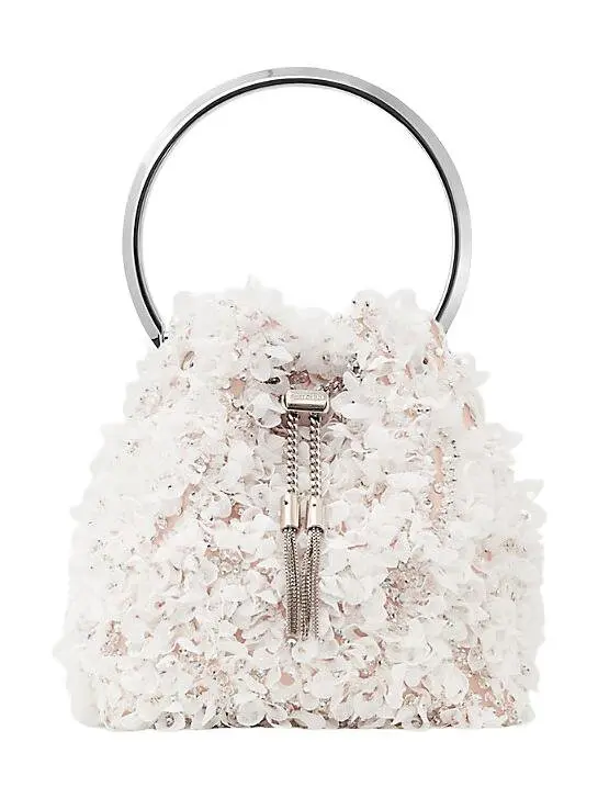 JIMMY CHOO Bon Bon Petal-embroidered Satin Top-handle Bag - Ivory/silver