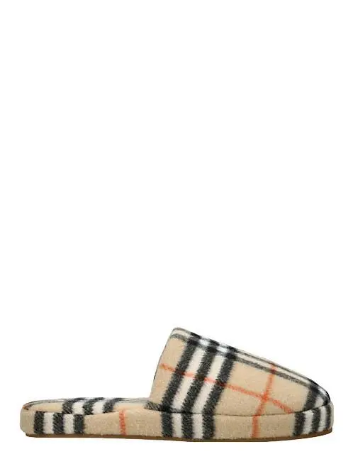 Burberry Check Wool Blend Slippers - Beige Comb